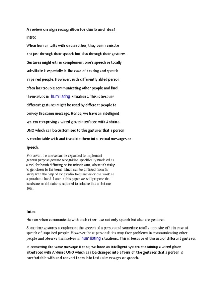 A Review On Sign Recognition For Dumb and Deaf | PDF | Gesture | Futurology