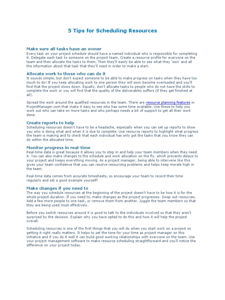 5 Tips For Scheduling Resources | PDF | Cognition | Computing