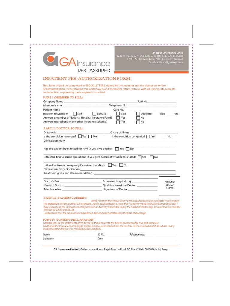 Inpatient Pre Authorization Form | PDF | Patient | Physician