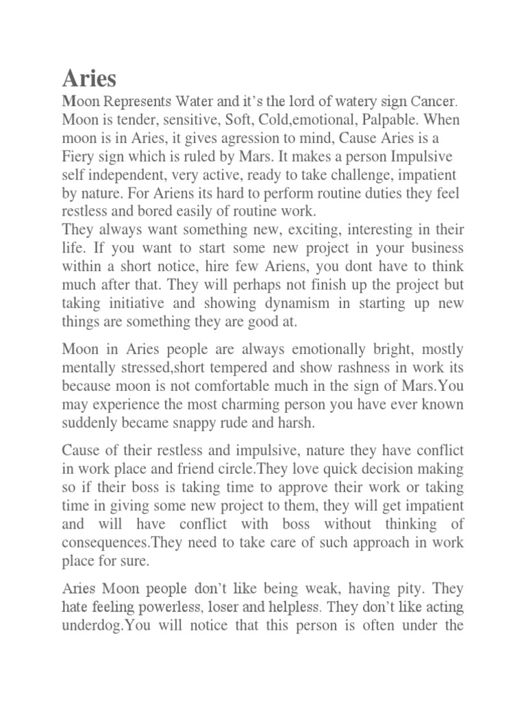 Aries: Moon Represents Water and It's The Lord of Watery Sign Cancer ...