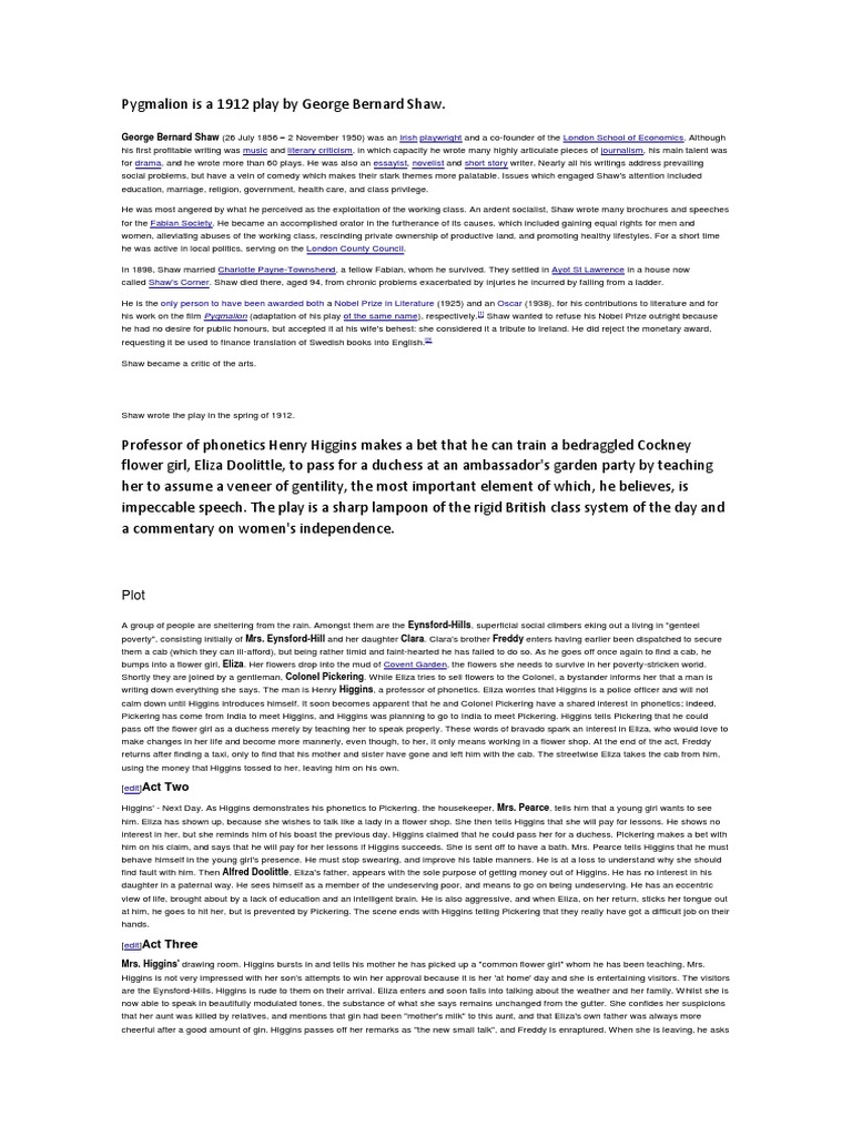 Pygmalion | PDF | Pygmalion (Play)