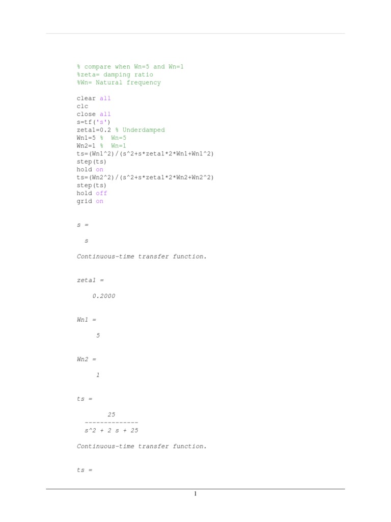 MATLAB Transfer Function Analysis | PDF | Science & Mathematics