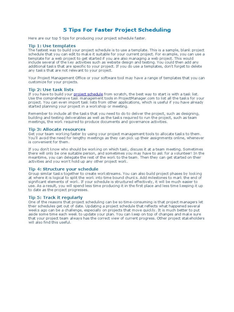 5 Tips For Faster Project Scheduling | PDF | Project Management ...