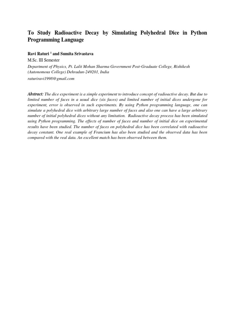 To Study Radioactive Decay by Simulating Polyhedral Dice in Python Programming Language | PDF ...