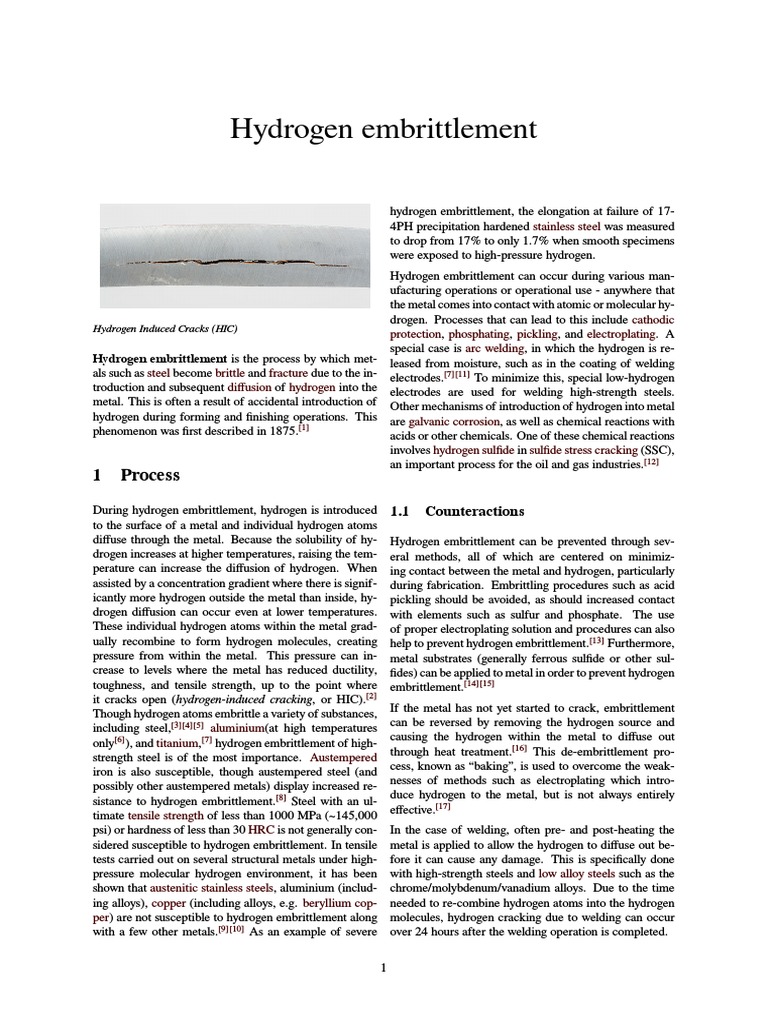 Hydrogen Embrittlement | PDF | Atoms | Metals
