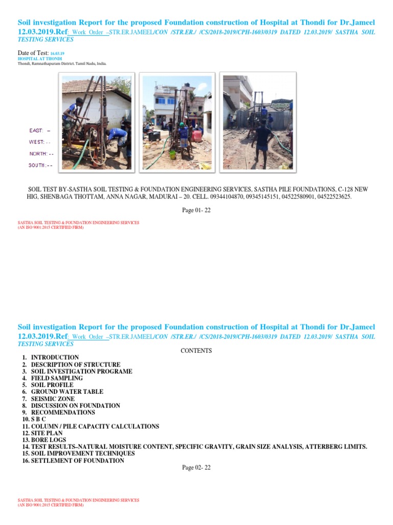 Soil Investigation Report For The Proposed Foundation Construction of Hospital at Thondi For DR ...