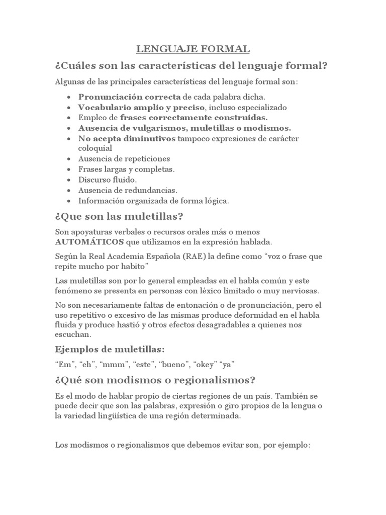 Lenguaje Formal | Descargar gratis PDF | Lengua española | Habla