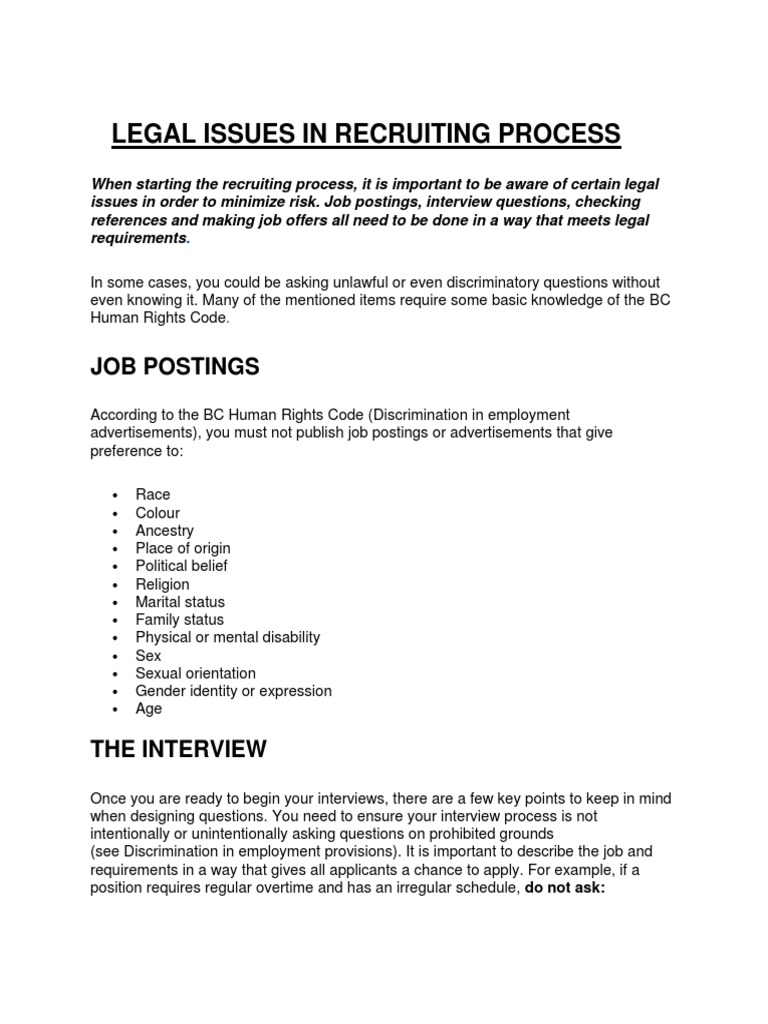 Legal Considerations in Recruitment Process | PDF | Discrimination ...