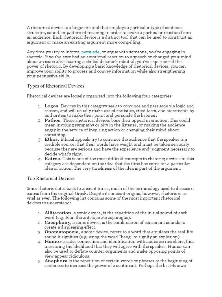 A Rhetorical Device Is A Linguistic Tool That Employs A Particular Type ...