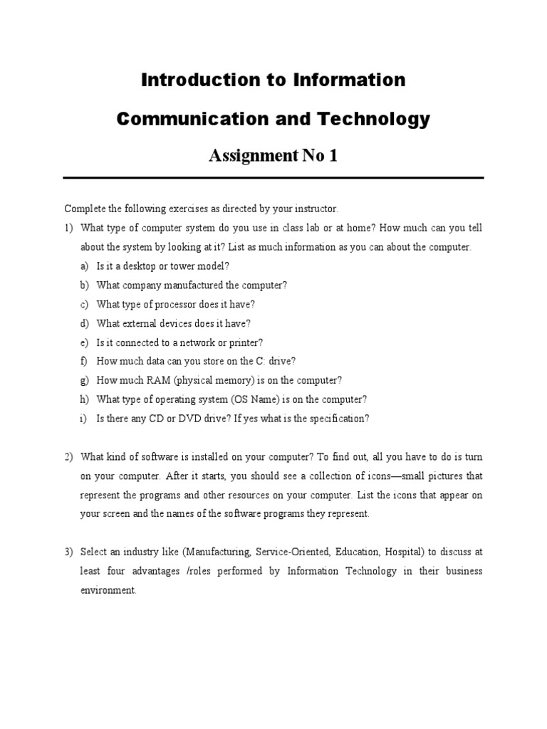 Introduction To Information Communication and Technology: Assignment No ...