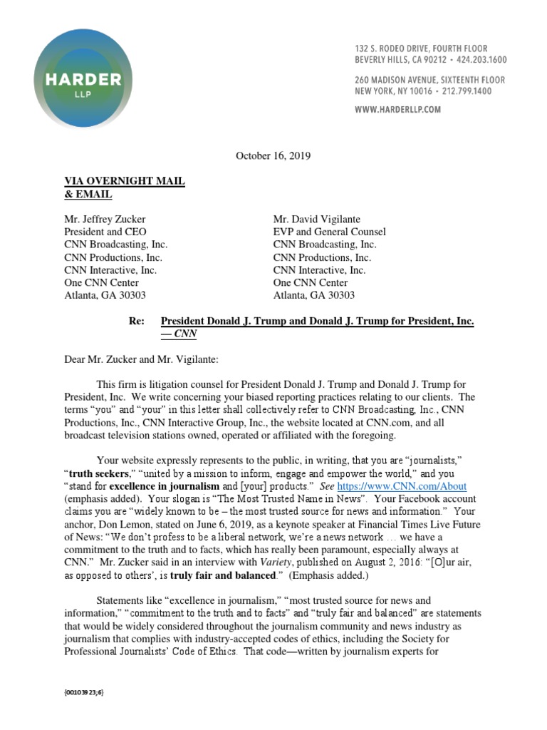 Charles Harder Letter | PDF | Cnn | Journalism