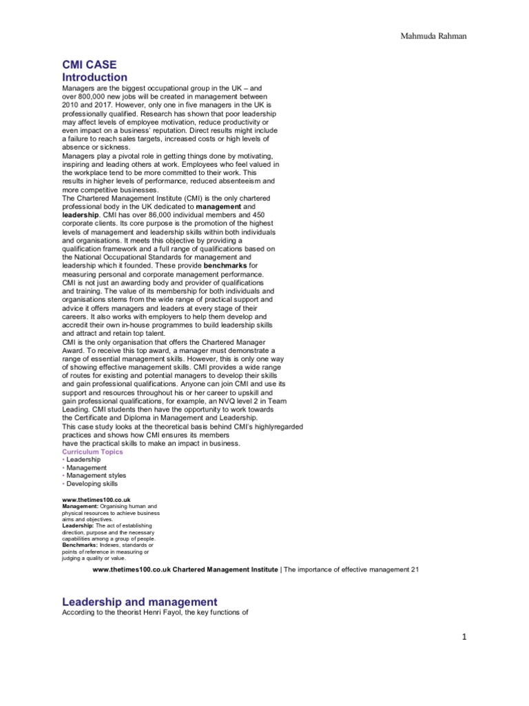 Cmi Case | PDF | Leadership | Employment