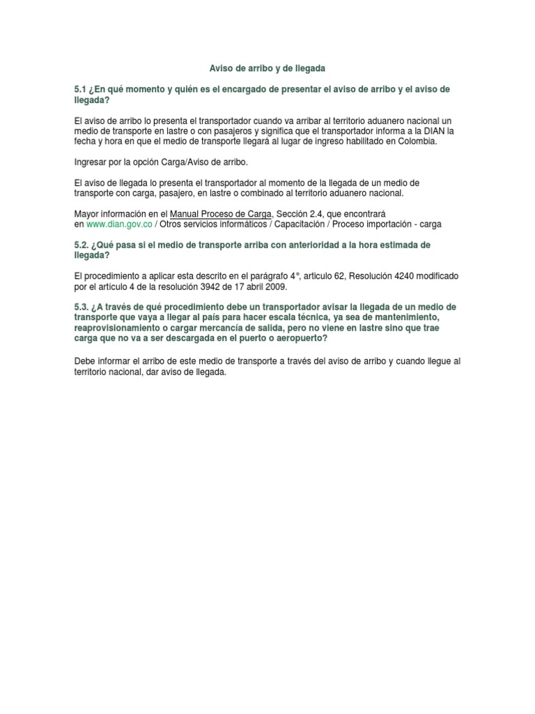 Aviso de Arribo y de Llegada | PDF