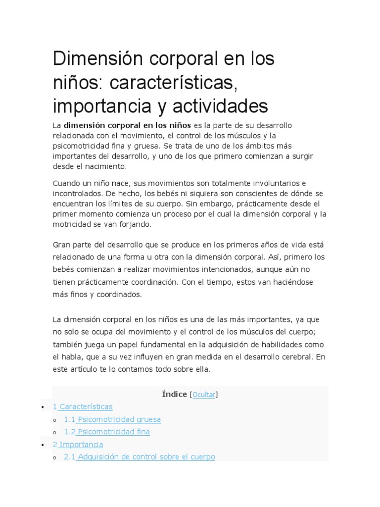 Dimensión corporal en niños: guía esencial | PDF | Ciencia cognitiva ...