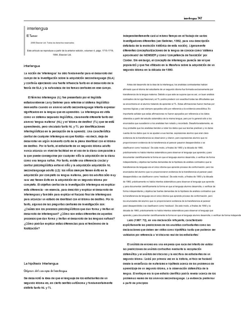 Interlanguage Tarone - PDF 1.en - Es | PDF | Aquisición de idioma | Segundo lenguaje