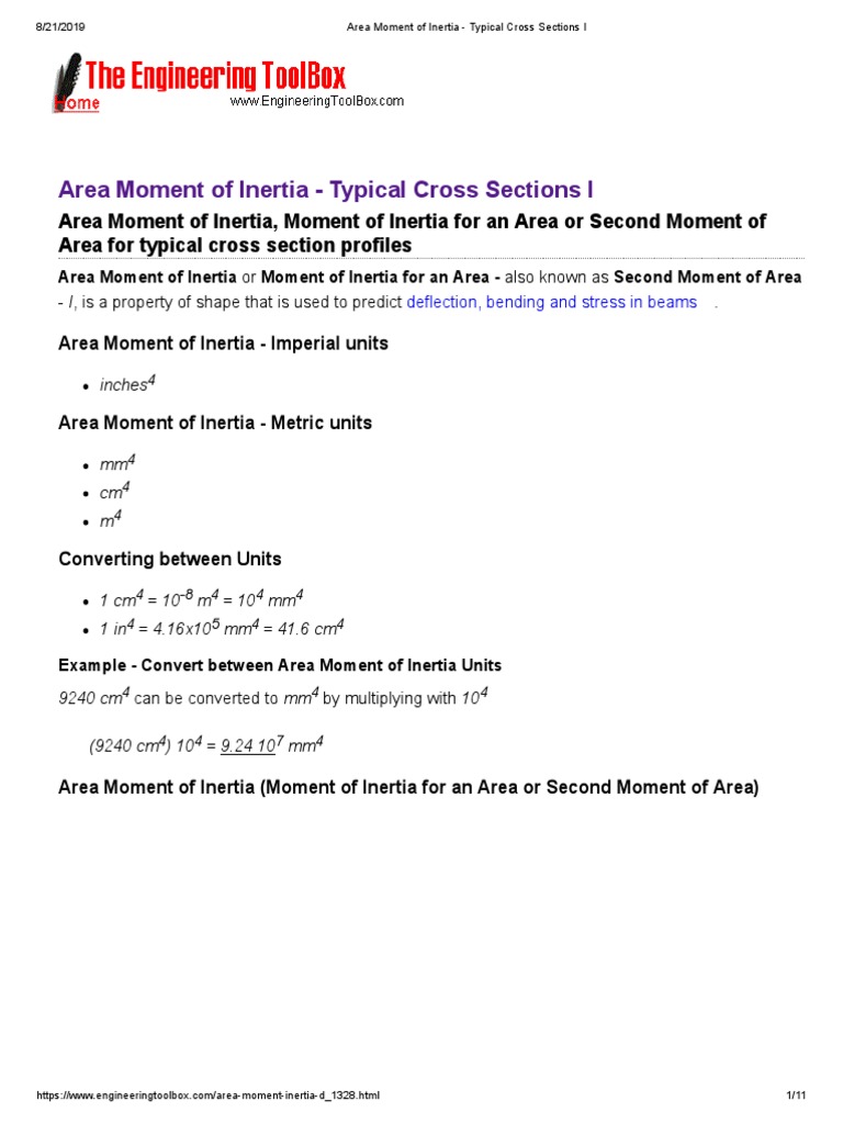 Area Moment of Inertia - Typical Cross Sections I | PDF | Beam ...