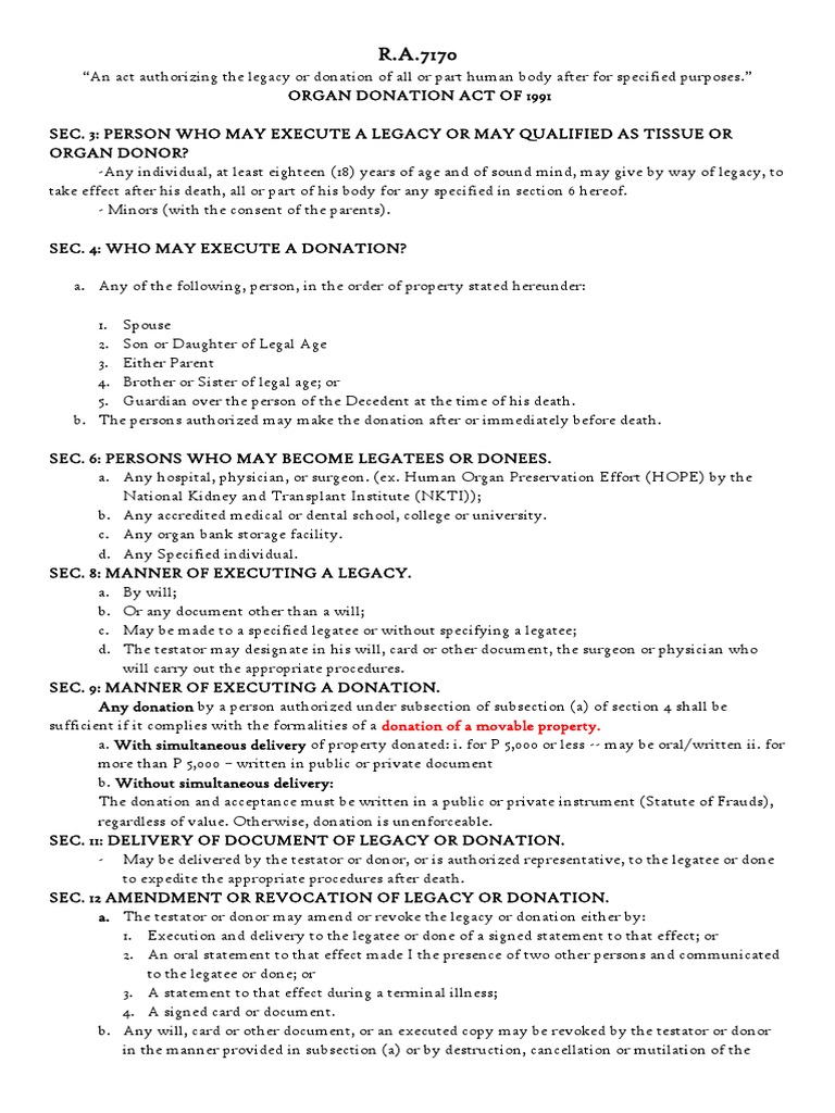 Organ Donation Act | PDF | Will And Testament | Organ Donation