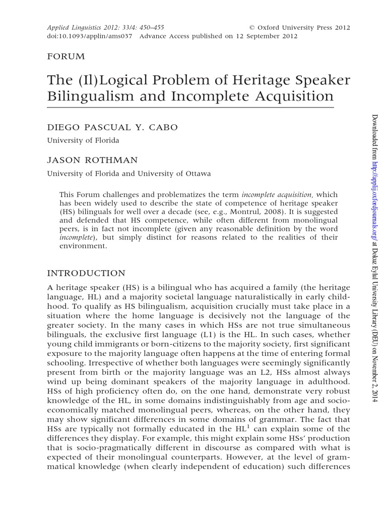 The (Il) Logical Problem of Heritage Speaker Bilingualism and ...