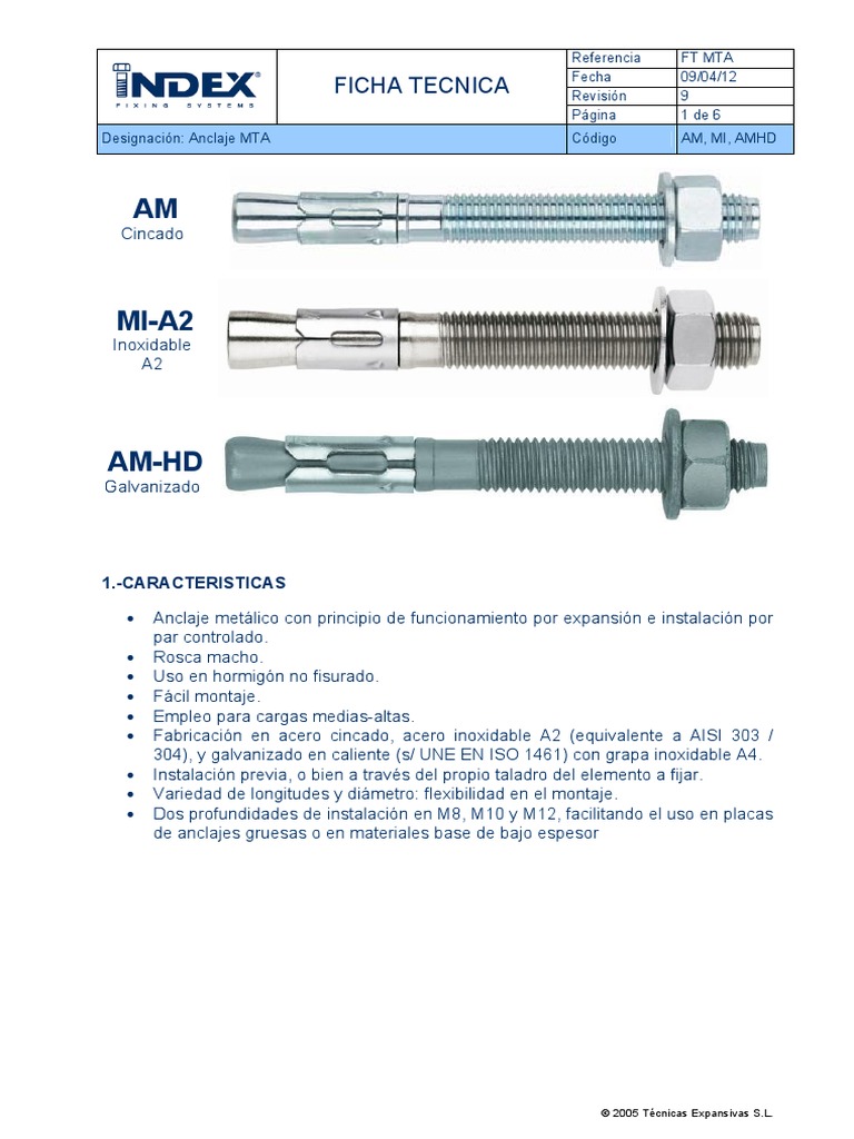 Ficha Tecnica Anclaje Mta | PDF | Perforar | Hormigón