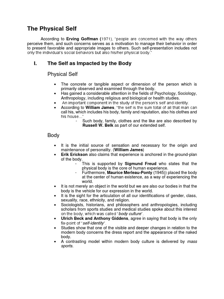 The Physical Self: I. The Self As Impacted by The Body | PDF | Beauty ...