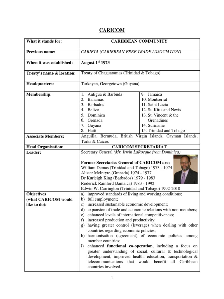 Caricom: Carifta (Caribbean Free Trade Association) | PDF ...