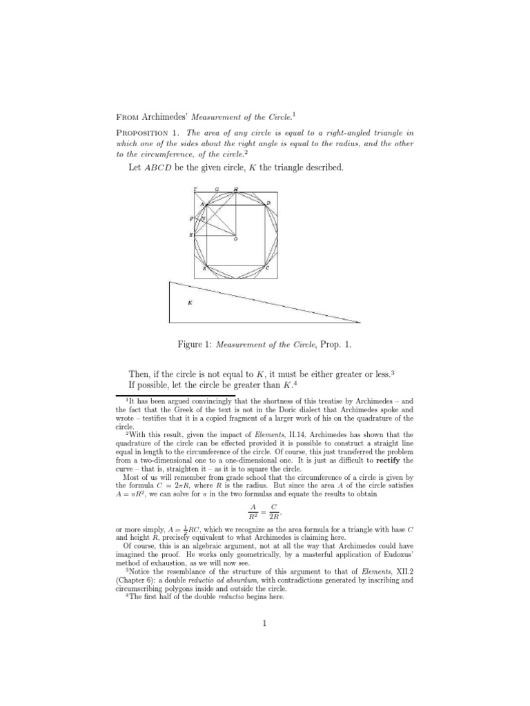 Archimedes' Measurement of The Circle | PDF | Circle | Area