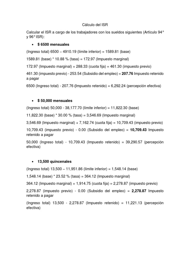 Ejercicios Del Calculo Isr | PDF