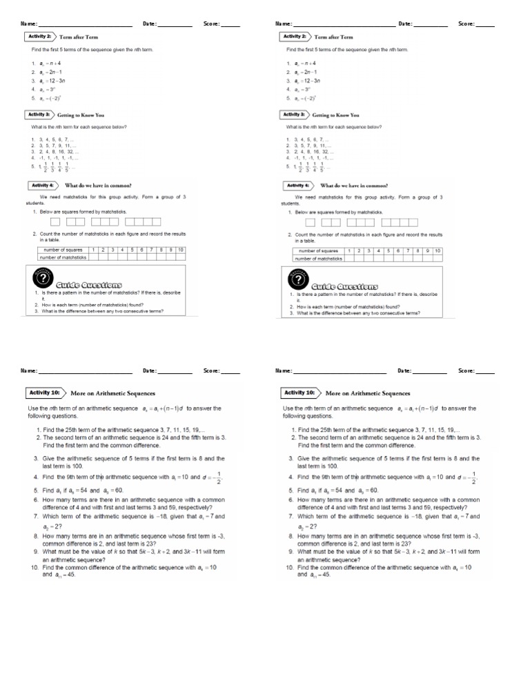 Name: - Date: - Score: - Name: - Date: - Score | PDF