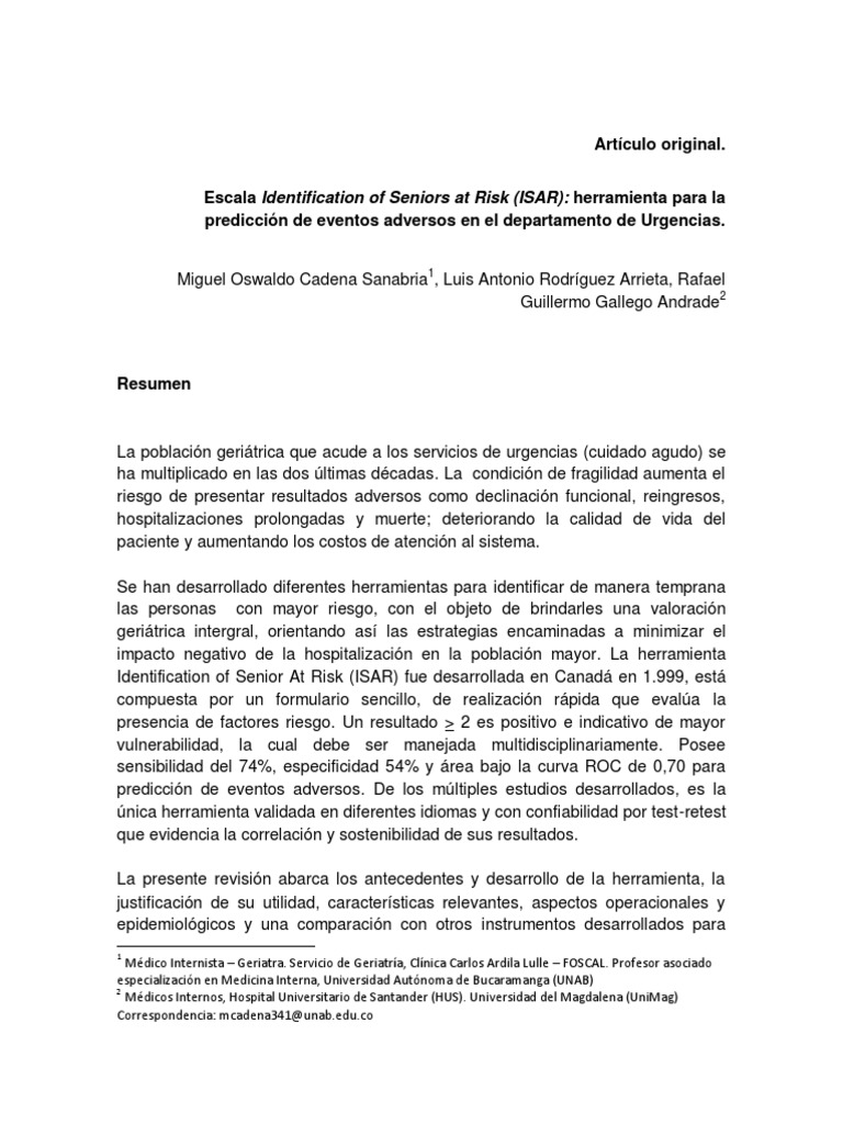 Escala ISAR: Identificación de Riesgos en Geriatría | PDF ...