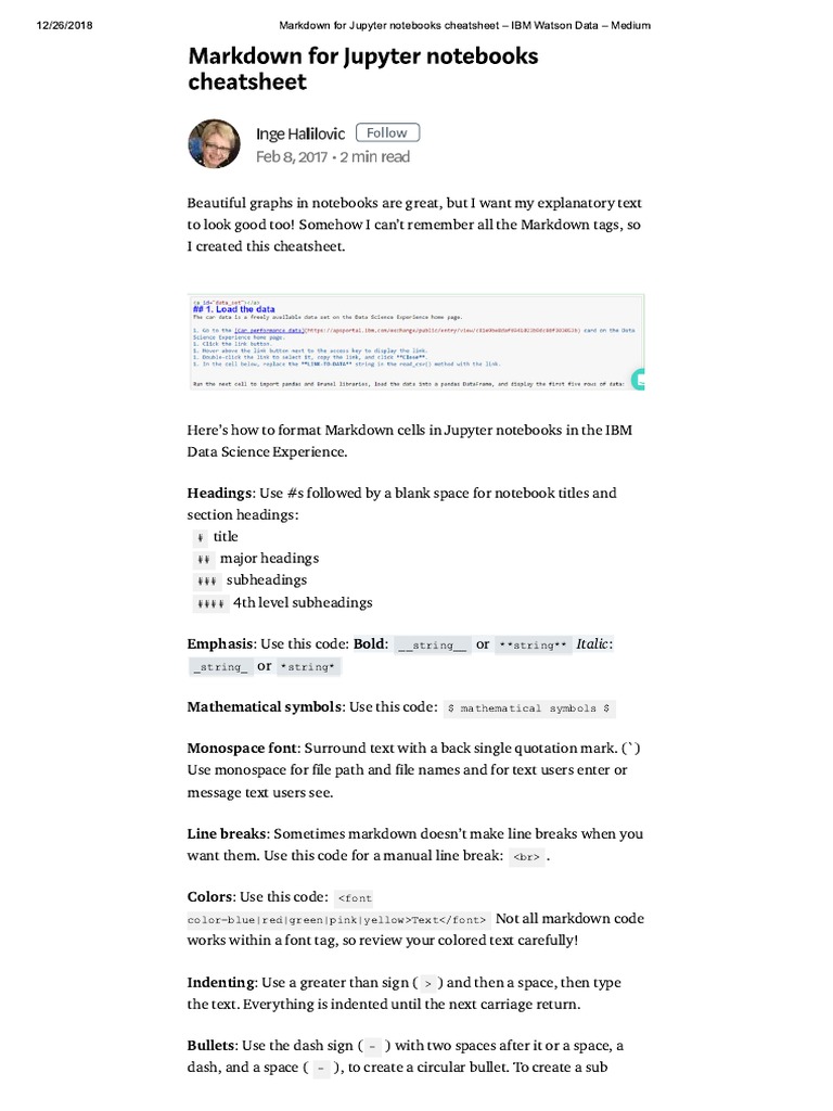 Markdown For Jupyter Notebooks Cheatsheet - IBM Watson Data - Medium ...