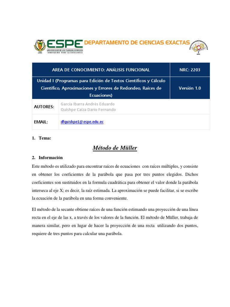 Metodo de Muller | PDF | Ecuación cuadrática | Análisis numérico