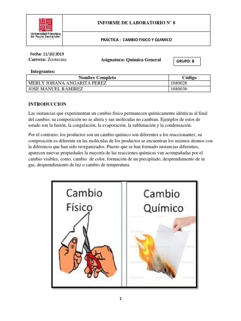 Hoja De Trabajo Con Respuestas Sobre Cambios Físicos Y Químicos