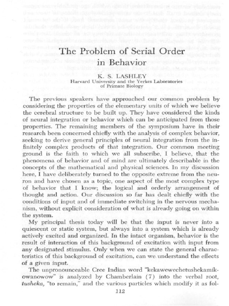 The Problem of Serial Order in Behavior | PDF | Speech | Rhythm