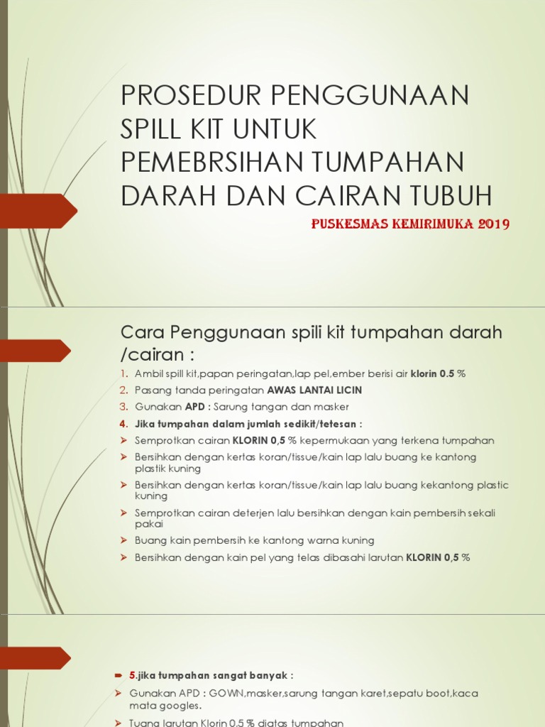 Prosedur Penggunaan Spill Kit Untuk Pemebrsihan Tumpahan Darah | PDF