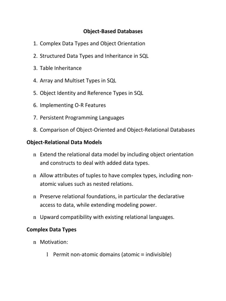 Object Based Databases Pdf Relational Model Array Data Type 8266