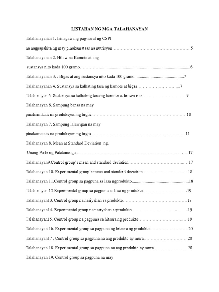 Listahan NG Mga Talahanayan | PDF