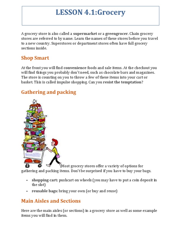 Lesson 1 - Grocery | PDF | Grocery Store | Cooking