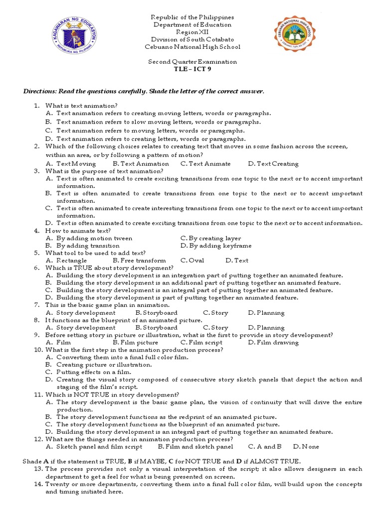 Directions: Read The Questions Carefully. Shade The Letter of The ...