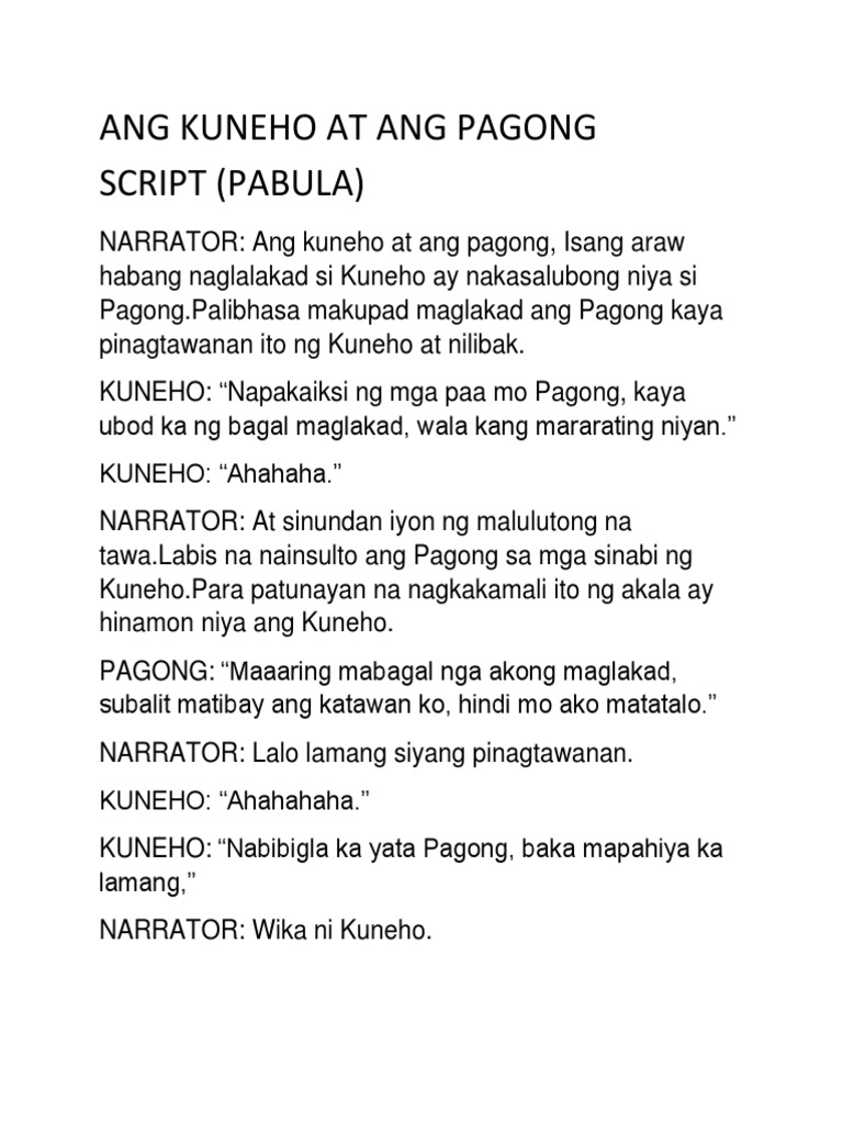 Ang Kuneho at Ang Pagong Script | PDF