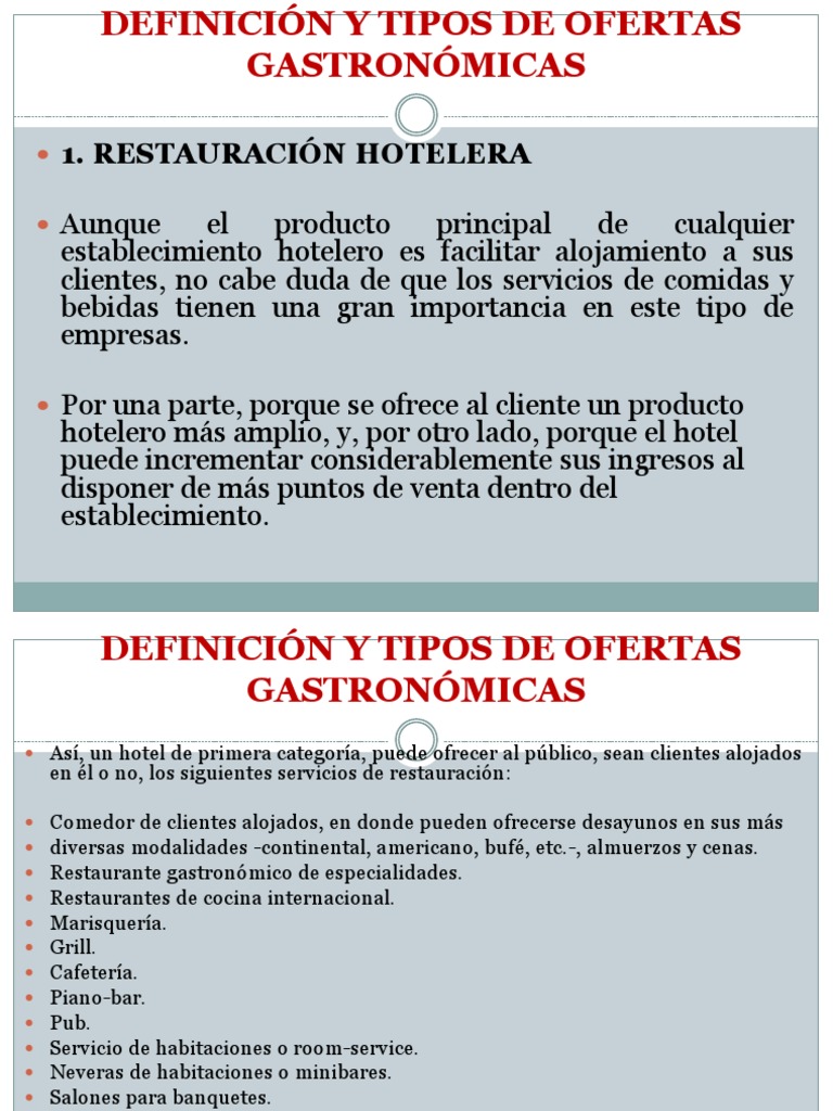 Tipos de Ofertas Gastronómicas | PDF | Hotel | Almuerzo