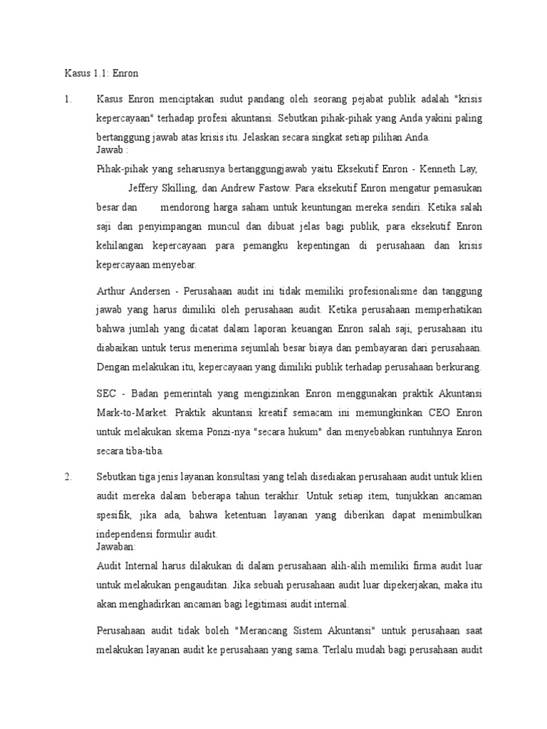 Jawaban Kasus Enron 1-3 | PDF