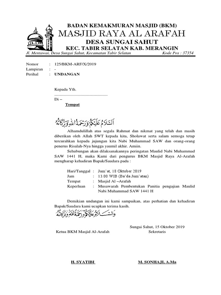 Undangan Maulid Nabi Masjid Arafah | PDF