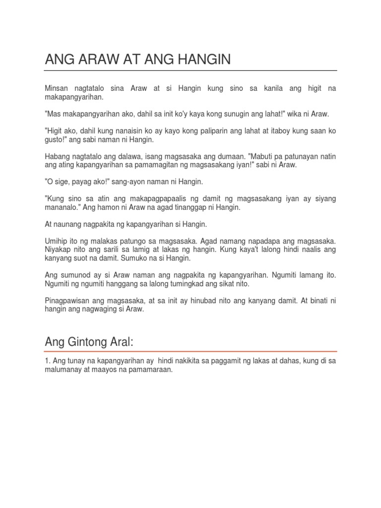 Ang Araw at Ang Hangin | PDF