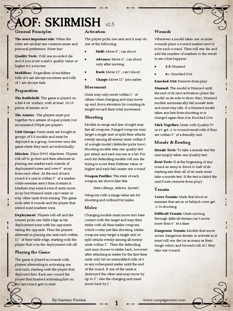 Skirmish Rules: AOF v2.5 General Overview | PDF | Military Science ...