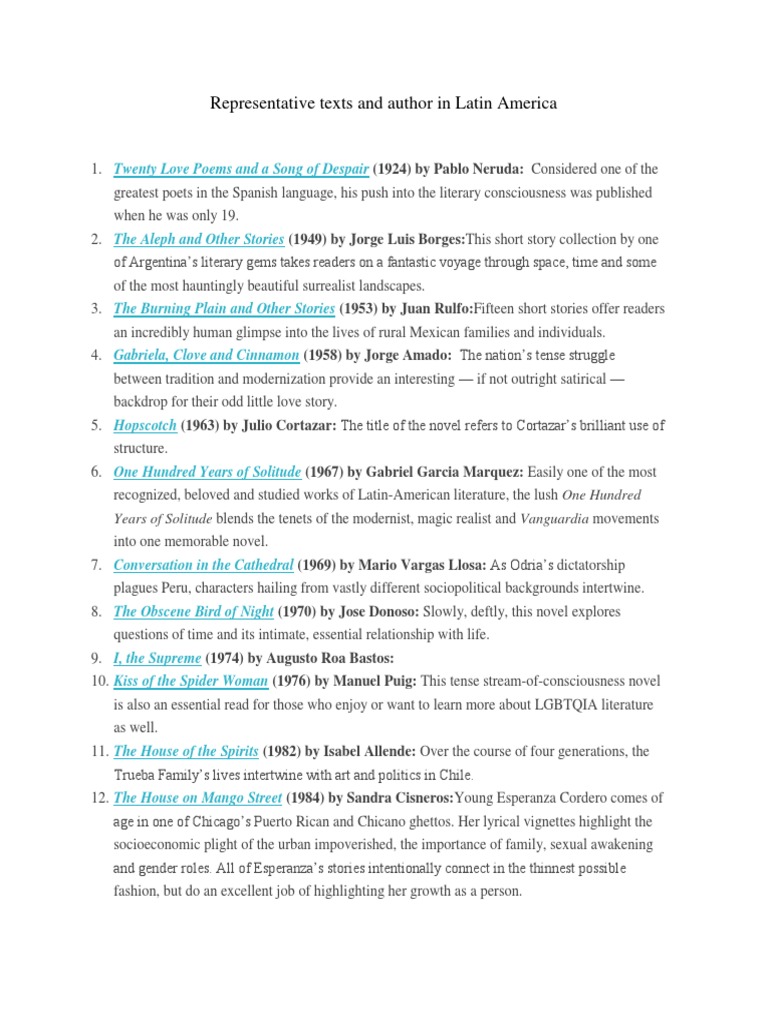 Key Latin American Literary Works | PDF | Latin American Literature