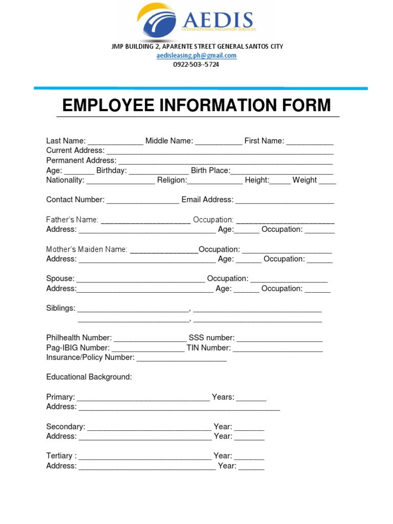 Employee Information Form | PDF
