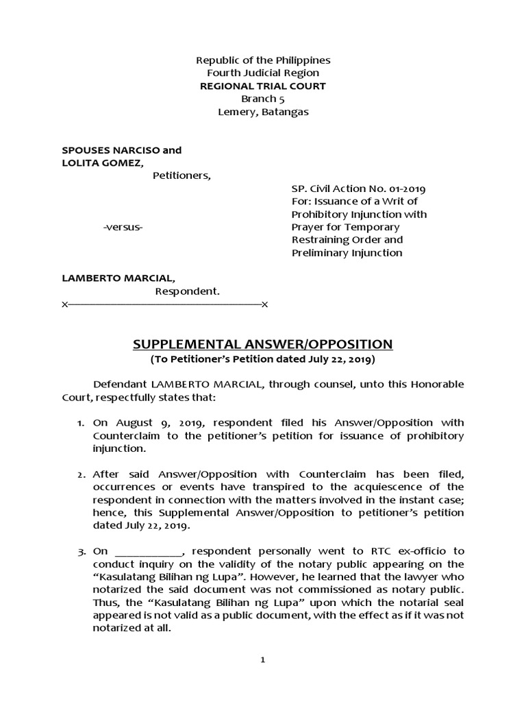 Supplemental Answer | PDF | Notary Public | Government