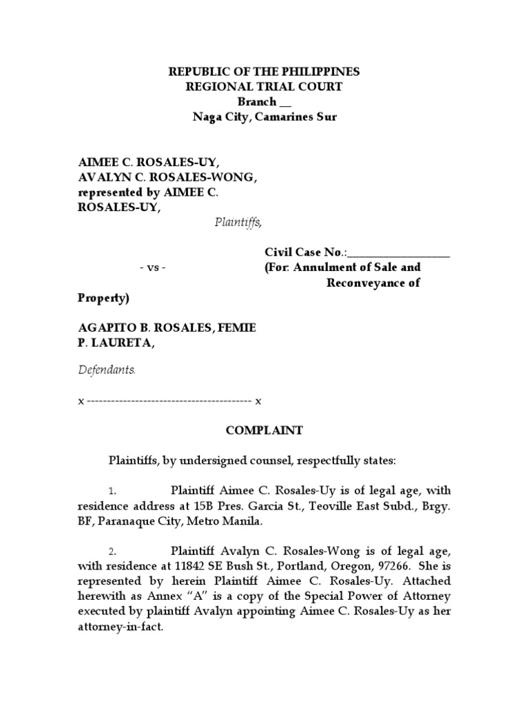 Complaint For Annulment | PDF | Notary Public | Marriage