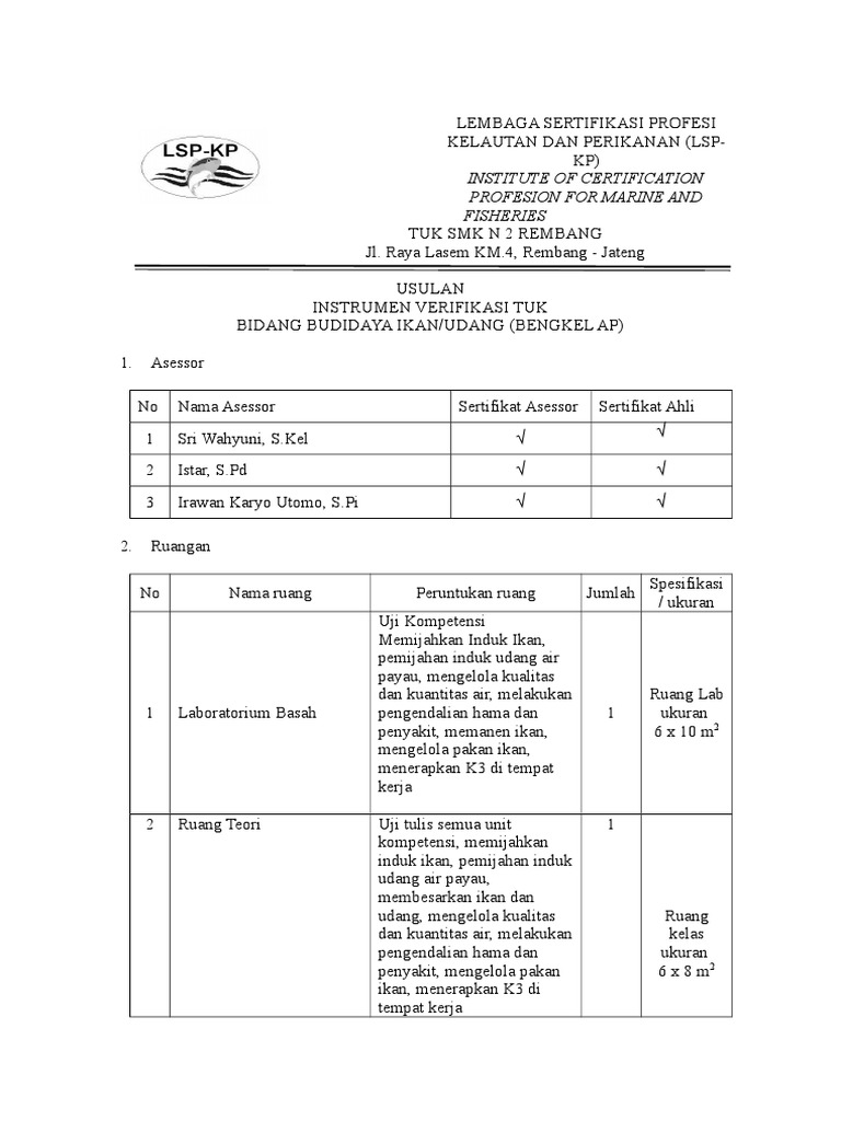 Contoh Instrumen Verifikasi TUK LSP Untuk UKK | PDF