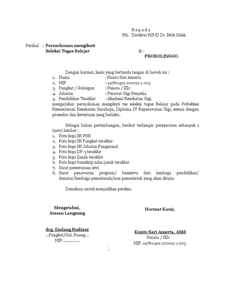 Surat Permohonan Tugas Belajar Ku | PDF | Karier & Perkembangan